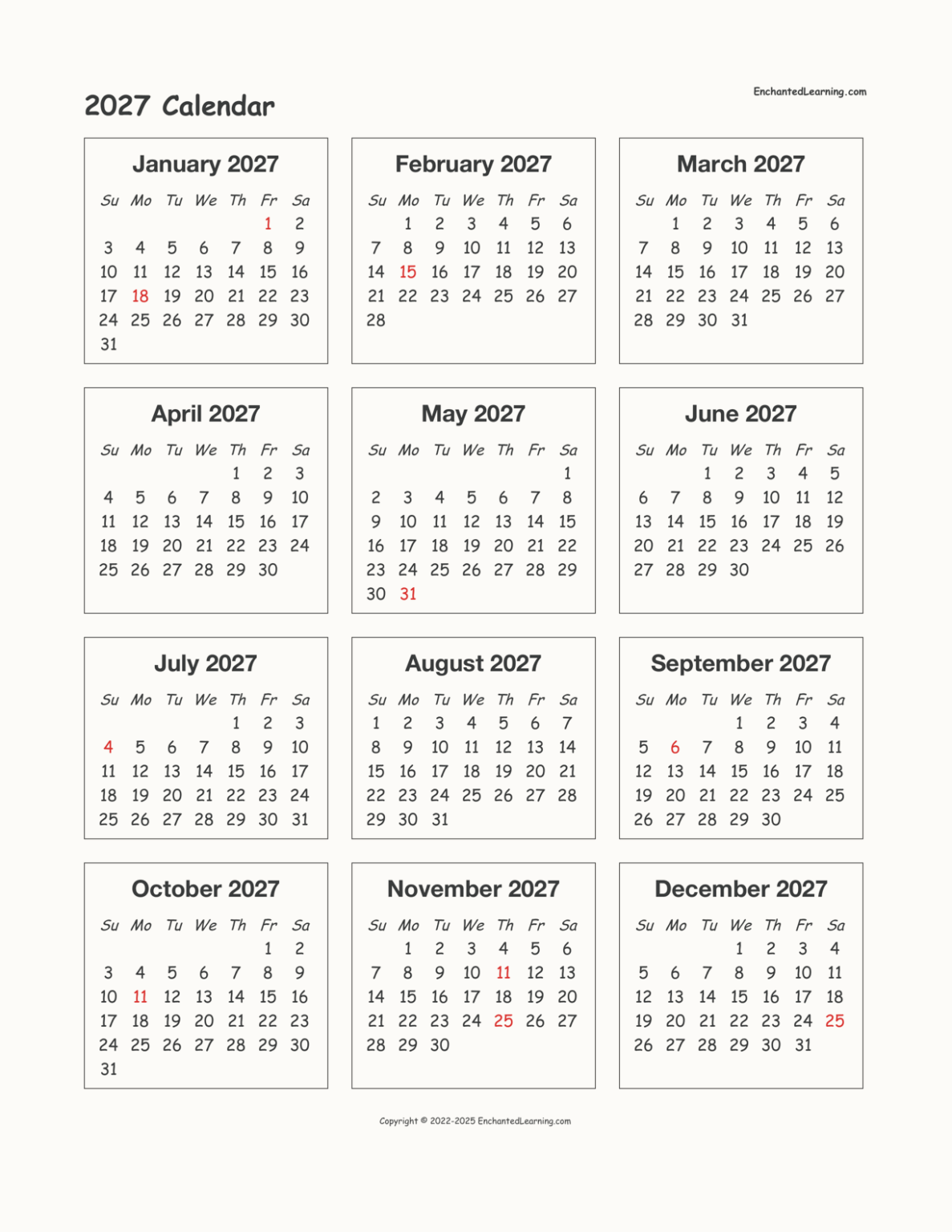 2027 Calendar Printable Free One Page - calendar.sorteasport.com