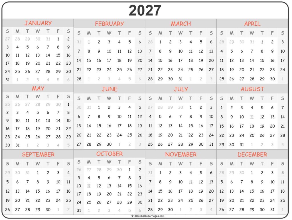 Free Calendar Printable 2027 - calendar.sorteasport.com