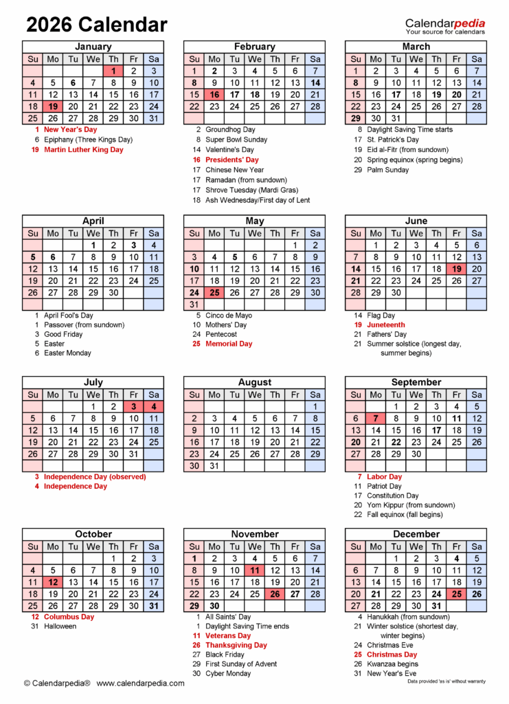 2026 Calendar With Holidays Printable Excel - calendar.sorteasport.com