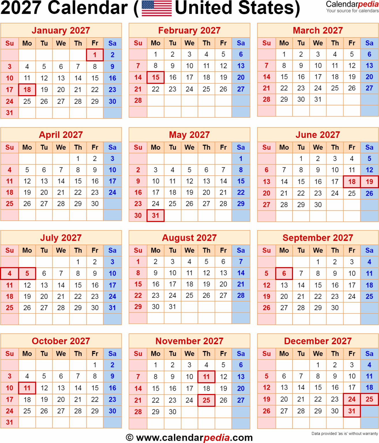 Free 2027 Printable Calendar With Holidays - calendar.sorteasport.com