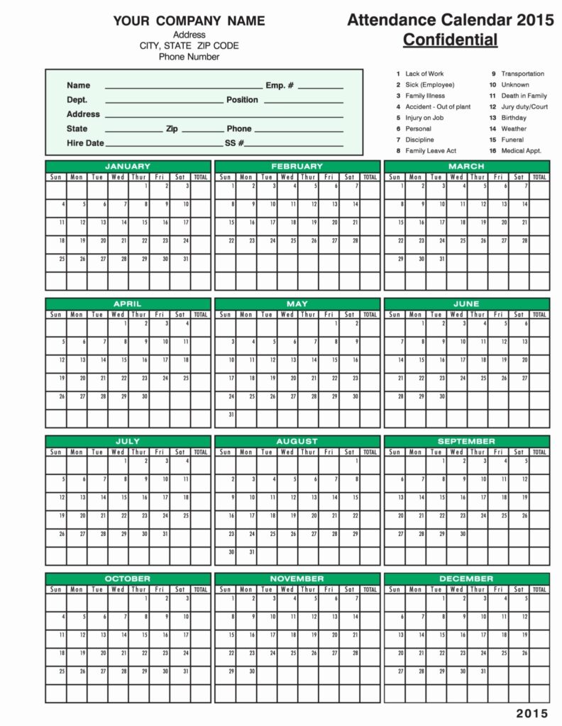 Free Printable Employee Attendance Calendar 2026 - calendar.sorteasport.com